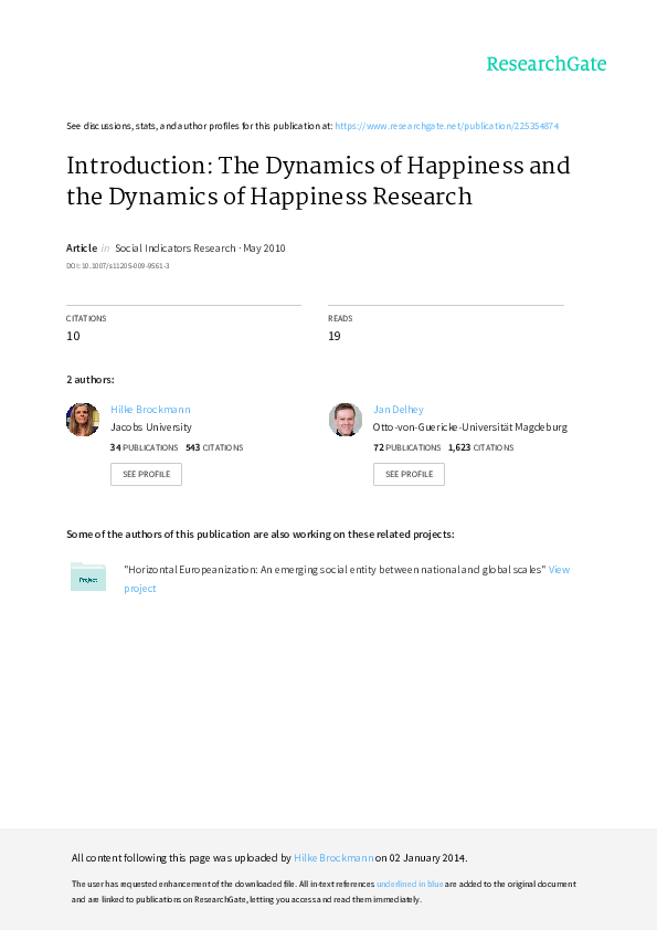 (PDF) Introduction: The Dynamics of Happiness and the Dynamics of ...