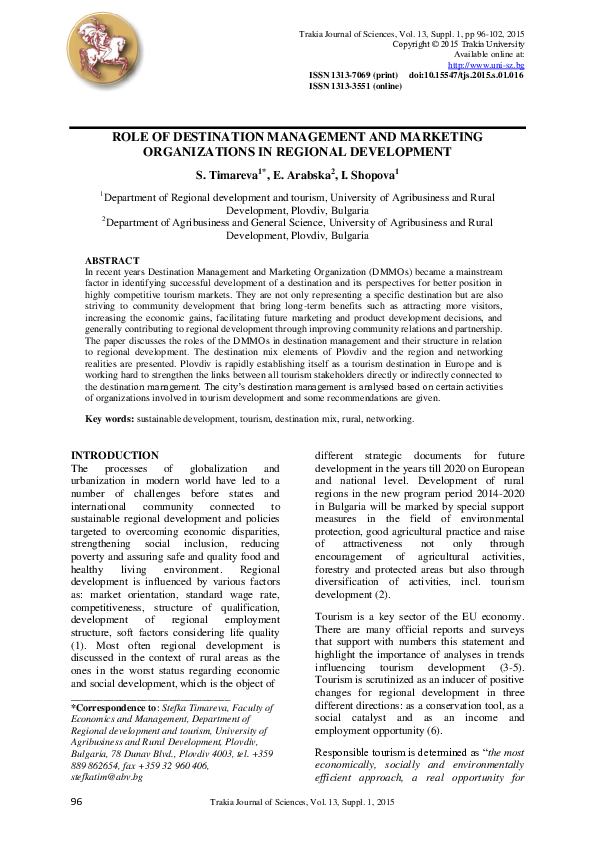 (PDF) ROLE OF DESTINATION MANAGEMENT AND MARKETING ORGANIZATIONS IN ...