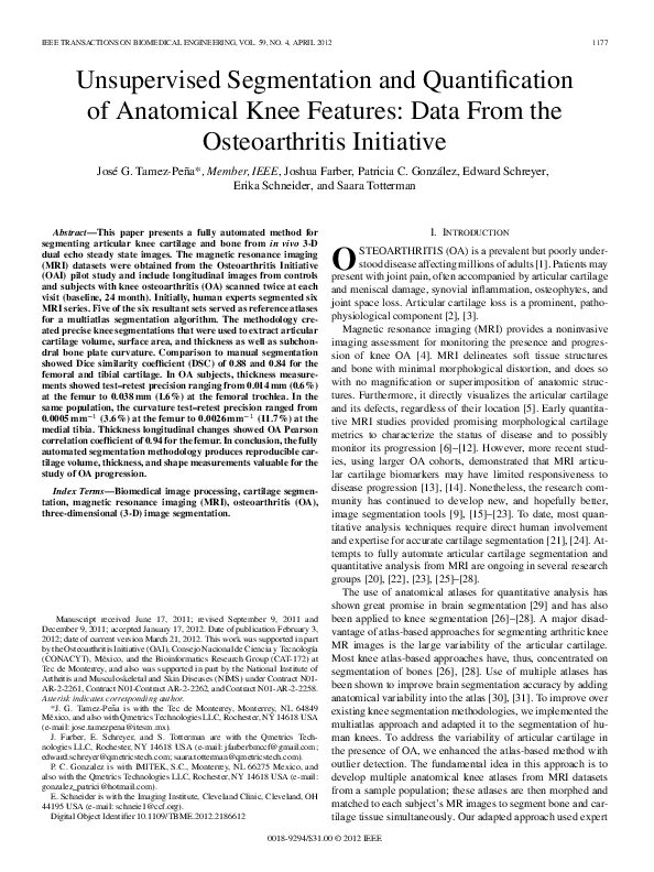(PDF) Unsupervised segmentation and quantification of anatomical knee features: data from the ...