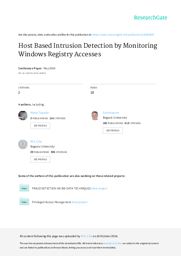 (PDF) Host-based intrusion detection by monitoring Windows registry accesses