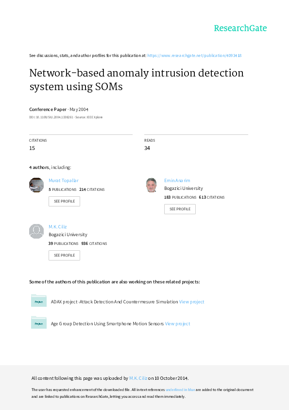 (PDF) Network-based anomaly intrusion detection system using SOMs (PDF) Network-based anomaly intrusion detection system using SOMs