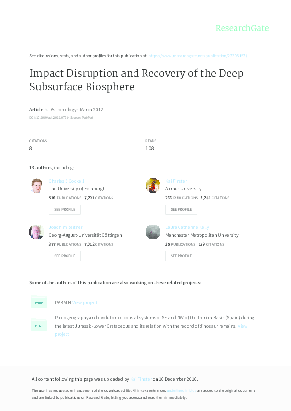 (PDF) Impact disruption and recovery of the deep subsurface biosphere