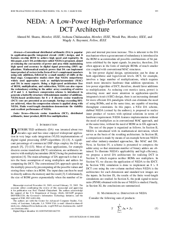 (PDF) NEDA: A low-power high-performance DCT architecture