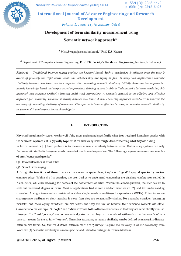 (PDF) " Development of term similarity measurement using Semantic network approach
