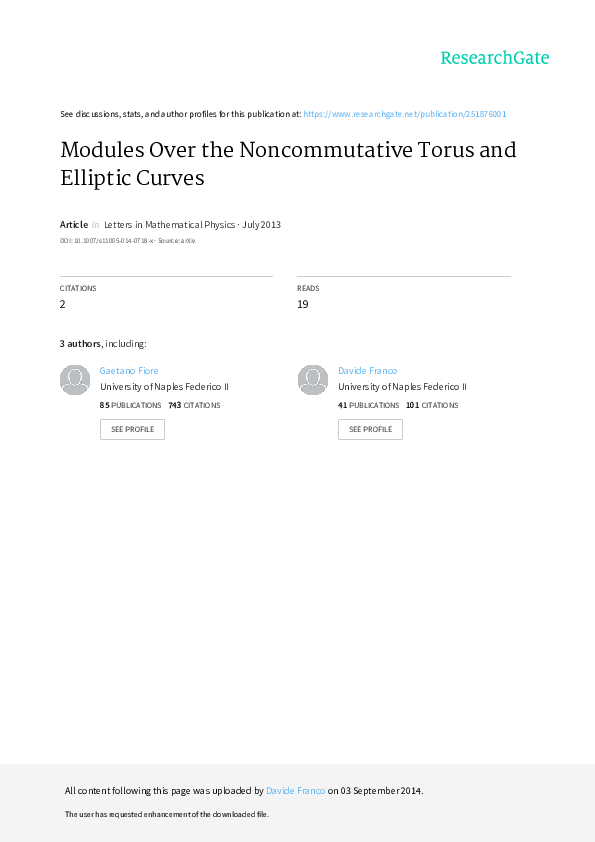(PDF) Modules Over the Noncommutative Torus and Elliptic Curves