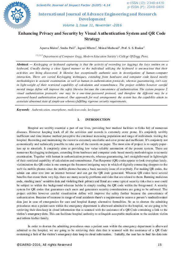 Pdf Enhancing Privacy And Security By Visual Authentication System And Qr Code Strategy