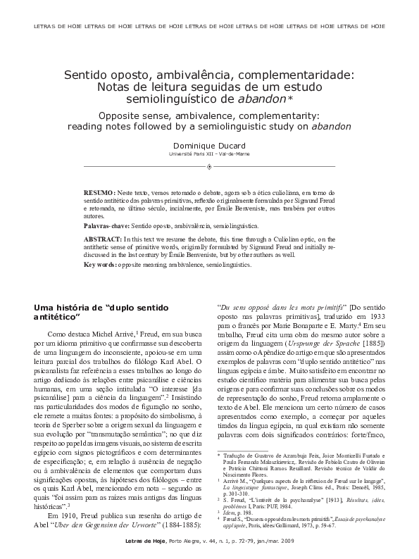 (PDF) Sentido oposto, ambivalência, complementaridade: notas de leitura ...