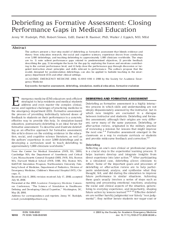 (PDF) Debriefing as formative assessment: closing performance gaps in ...