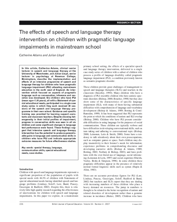 (PDF) The effects of speech and language therapy intervention on ...