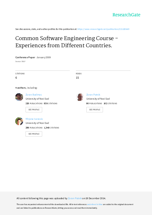 (PDF) Common Software Engineering Course - Experiences from Different ...