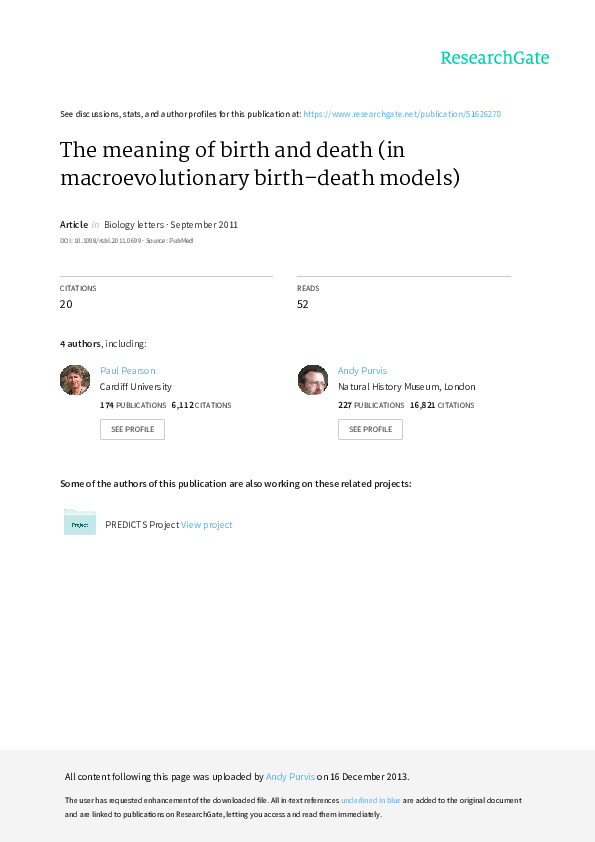 (PDF) The meaning of birth and death (in macroevolutionary birth-death ...