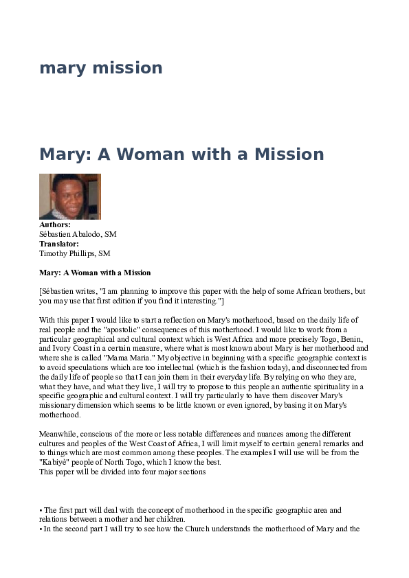 (DOC) mary mission Mary: A Woman with a Mission
