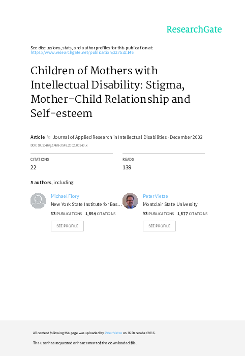 (PDF) Children of Mothers with Intellectual Disability: Stigma, Mother ...