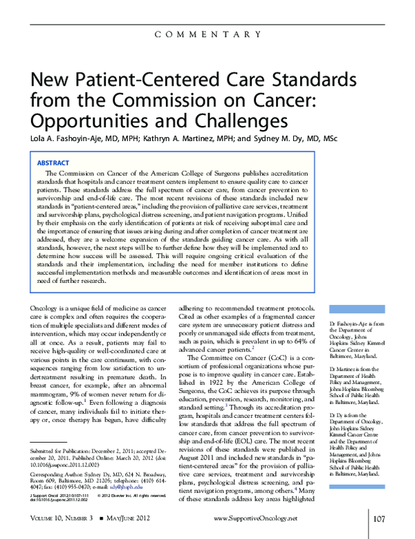 (PDF) New patient-centered care standards from the commission on cancer ...