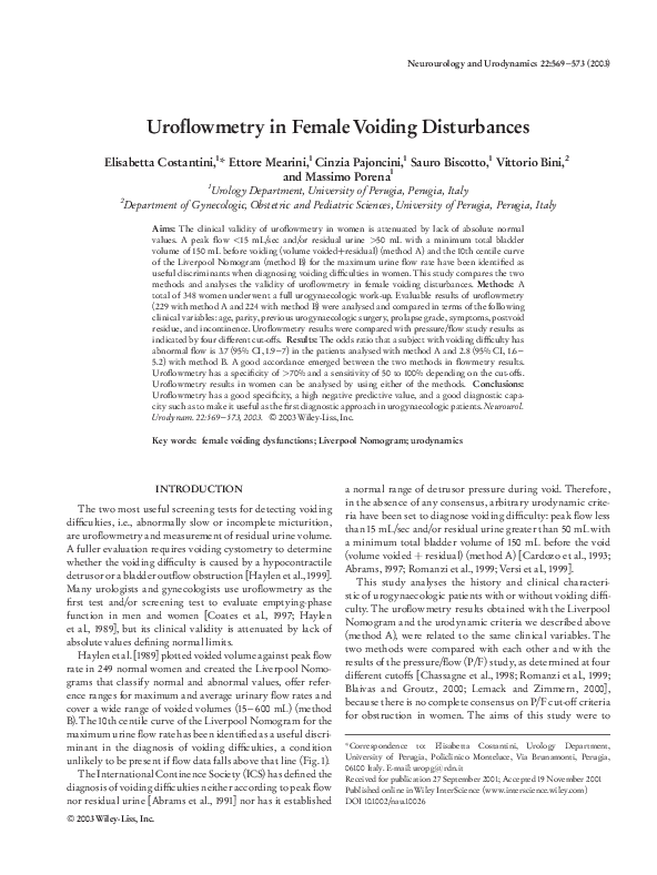 (PDF) Uroflowmetry in female voiding disturbances