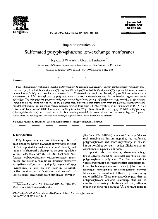 (PDF) Sulfonated polyphosphazene ion-exchange membranes