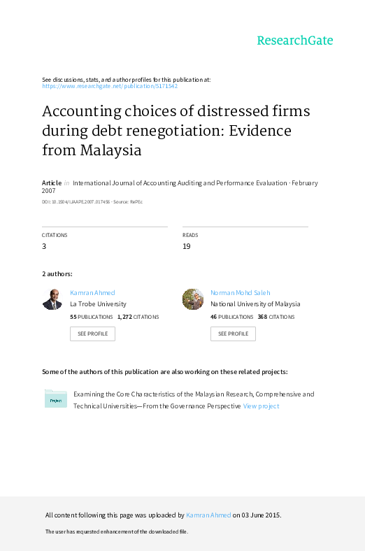 (PDF) Accounting choices of distressed firms during debt renegotiation ...
