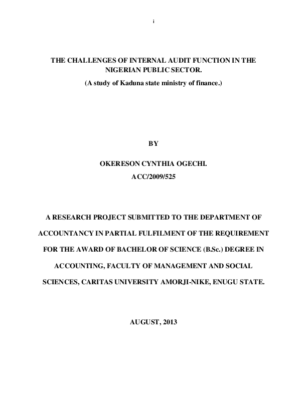 (PDF) THE CHALLENGES OF INTERNAL AUDIT FUNCTION IN THE NIGERIAN PUBLIC ...