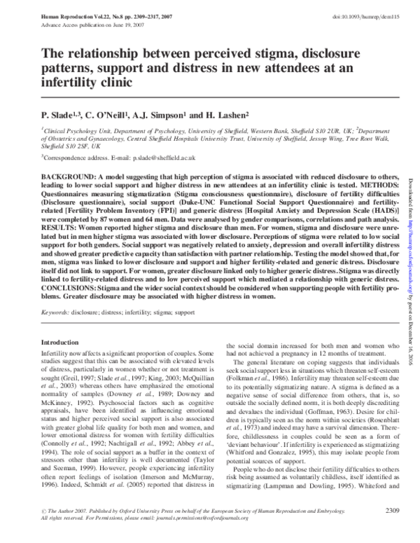 (PDF) The relationship between perceived stigma, disclosure patterns ...