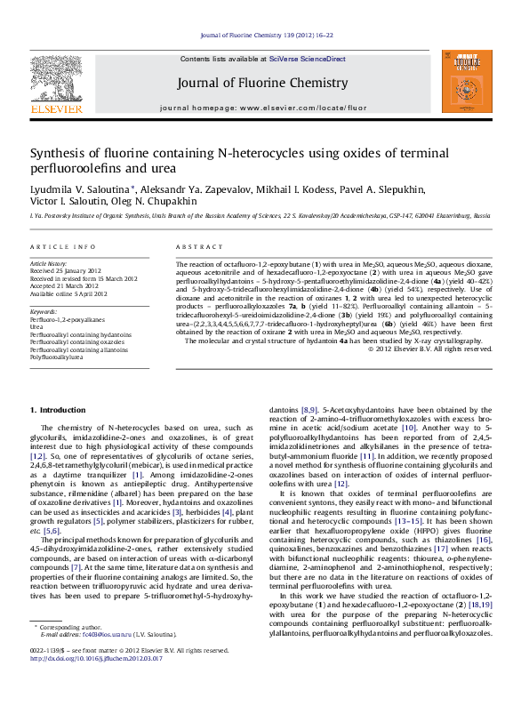 (PDF) Synthesis of fluorine containing N-heterocycles using oxides of ...