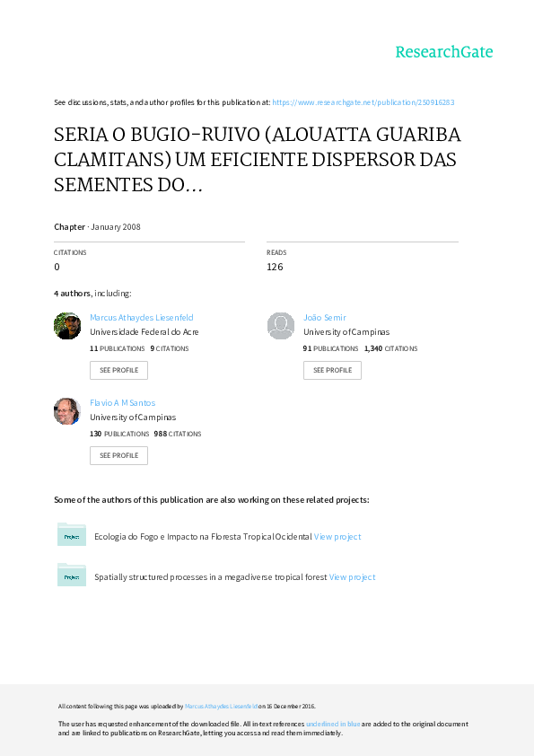 (PDF) Seria O Bugio-Ruivo (Alouatta Guariba Clamitans) Um Eficiente ...