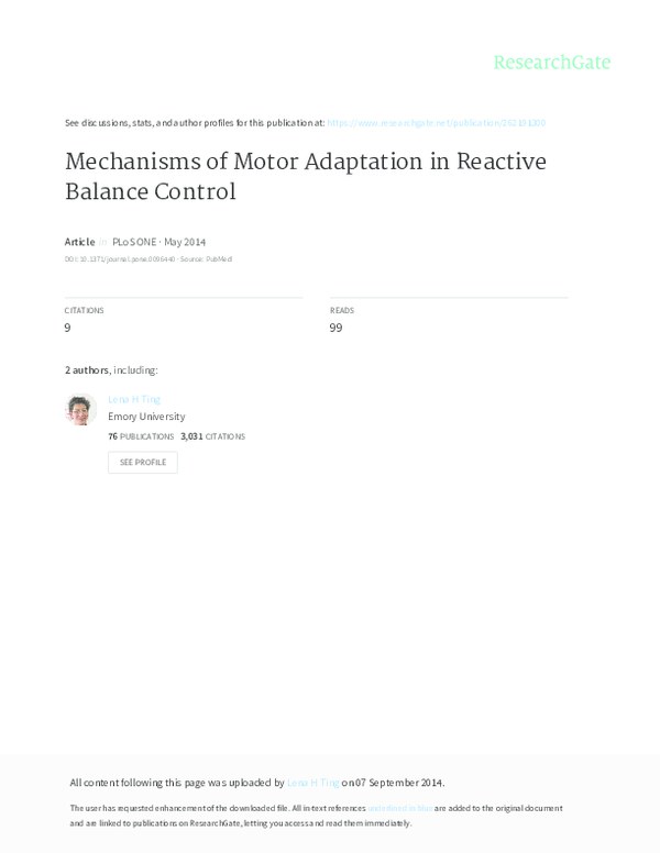 (PDF) Mechanisms of Motor Adaptation in Reactive Balance Control