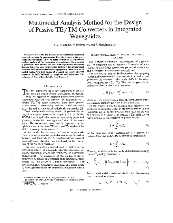 (PDF) Multimodal analysis method for the design of passive TE/TM converters in integrated waveguides