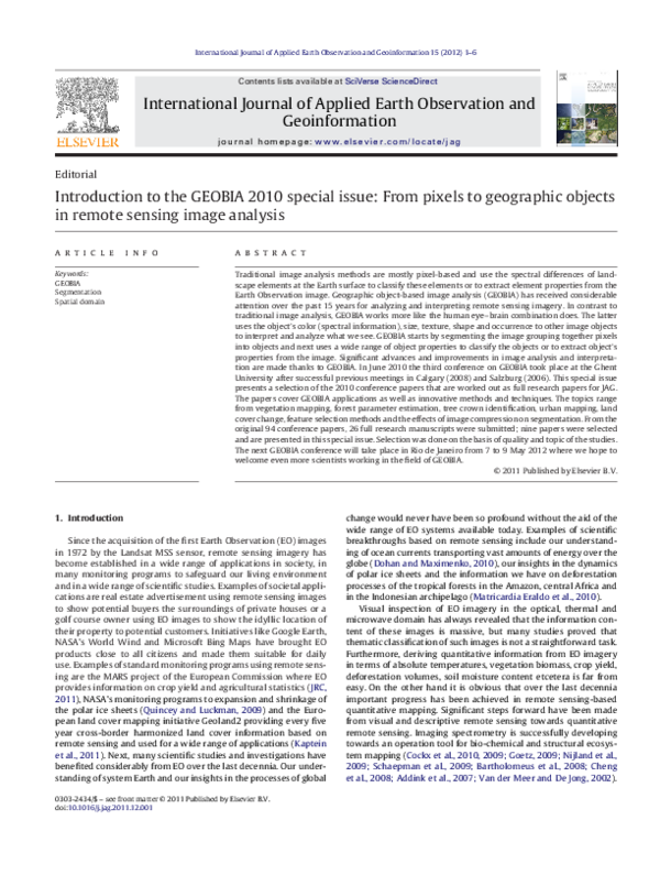Pdf Introduction To The Geobia 2010 Special Issue From Pixels To