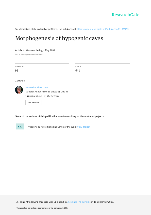(PDF) Morphogenesis of hypogenic caves