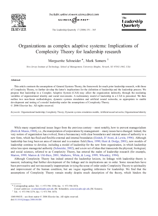 (PDF) Organizations as complex adaptive systems: Implications of ...