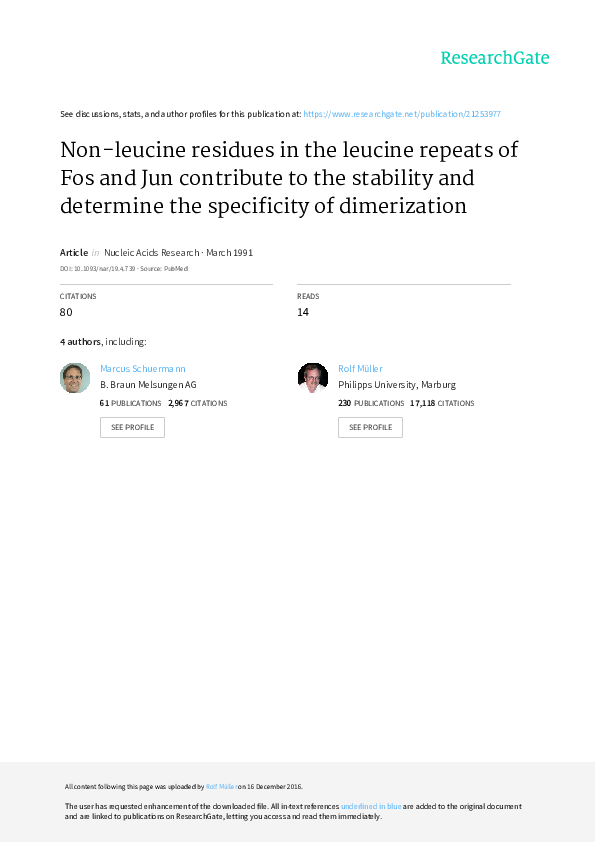 (PDF) Stability and Specificity of Fos/Jun Dimerization
