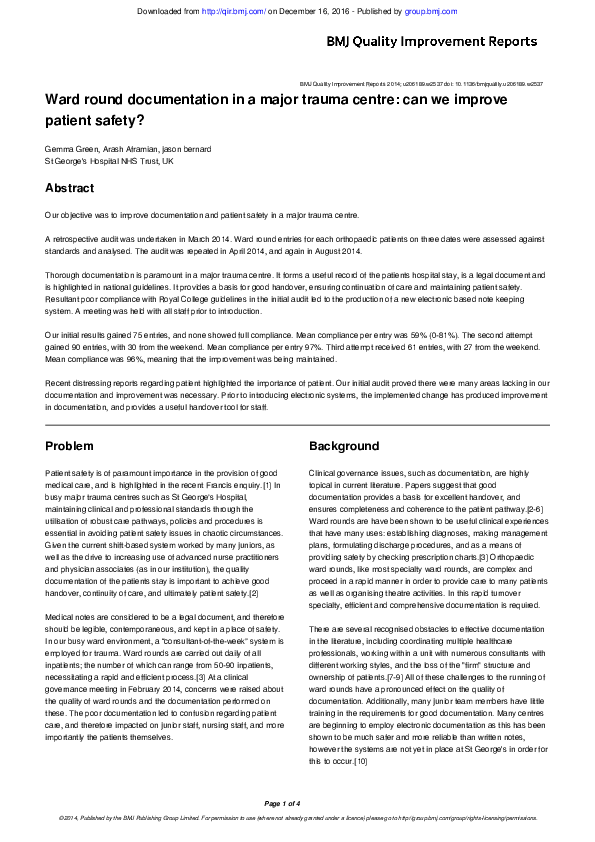 (PDF) Ward round documentation in a major trauma centre: can we improve ...