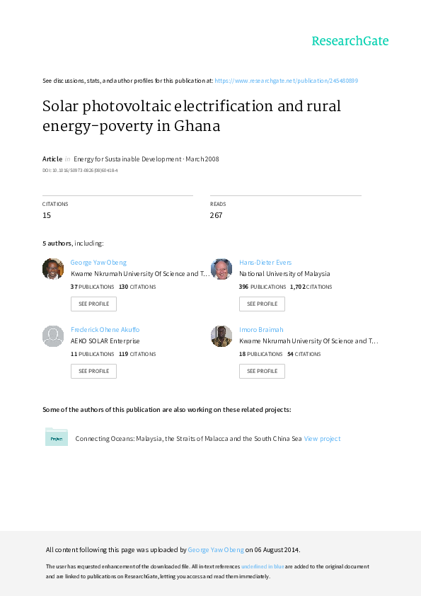 (PDF) Solar photovoltaic electrification and rural energy-poverty in Ghana
