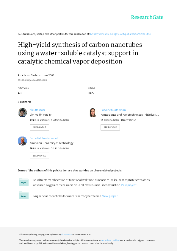 (PDF) High-yield synthesis of carbon nanotubes using a water-soluble ...