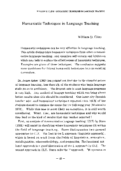 (PDF) Humanistic Techniques in Language Teaching