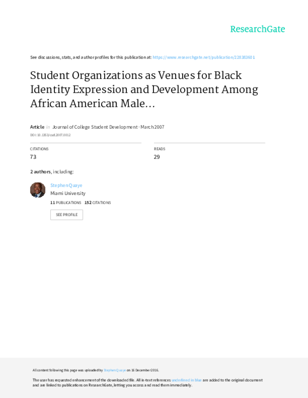 (PDF) Student Organizations as Venues for Black Identity Expression and ...