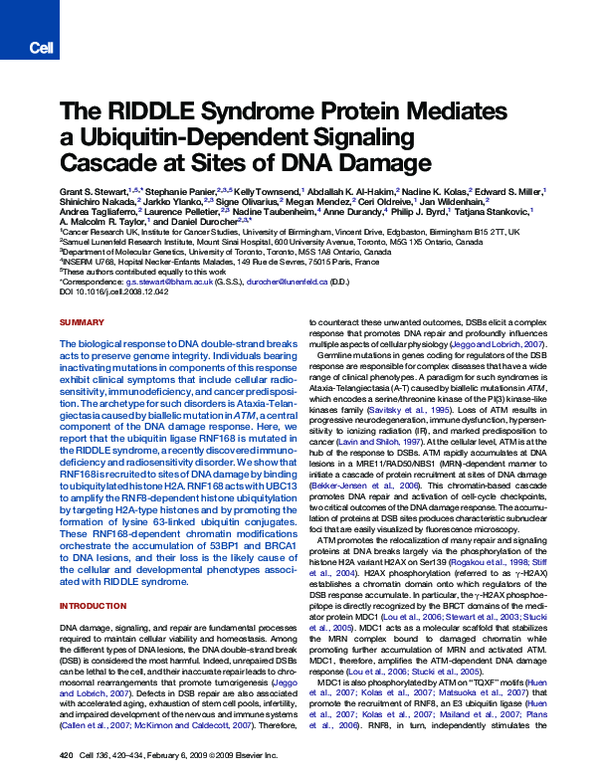 (PDF) The RIDDLE Syndrome Protein Mediates a Ubiquitin-Dependent ...