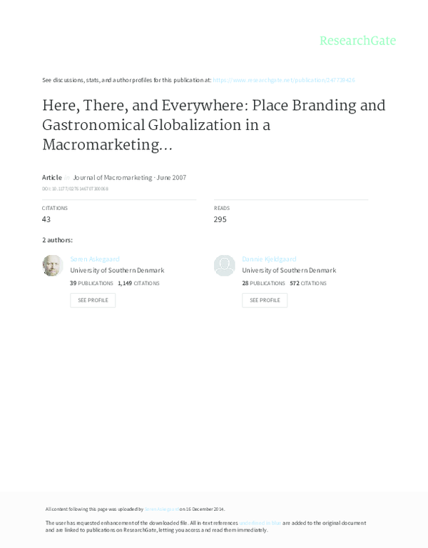 (PDF) Here, There, and Everywhere: Place Branding and Gastronomical ...