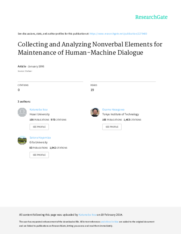 (PDF) Collecting and analyzing nonverbal elements for maintenance of dialog using a wizard of OZ ...