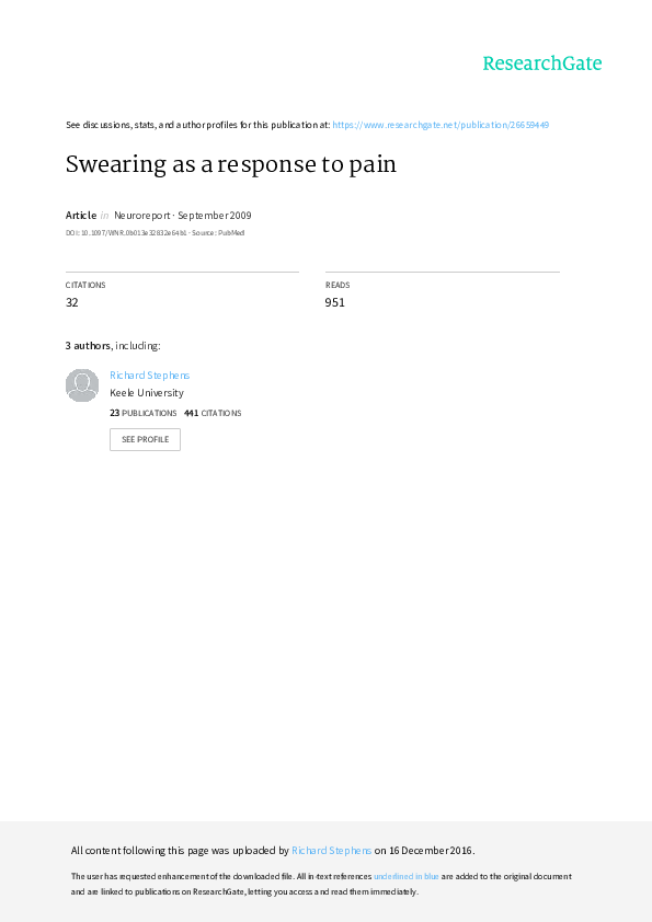 (PDF) Swearing as a response to pain