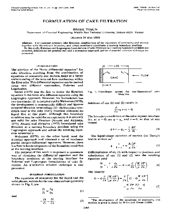(PDF) Formulation of cake filtration