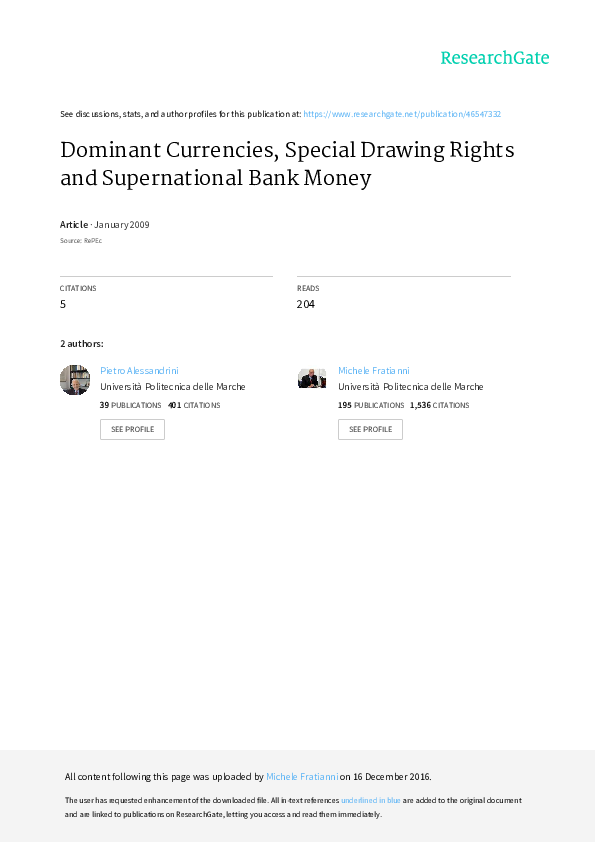 (PDF) Dominant Currencies, Special Drawing Rights and Supernational ...