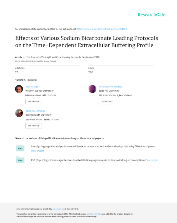 (PDF) Effects of various sodium bicarbonate loading protocols on the ...