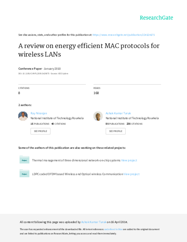 Pdf A Review On Energy Efficient Mac Protocols For Wireless Lans