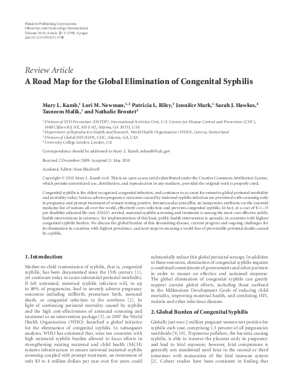 (PDF) A road map for the global elimination of congenital syphilis