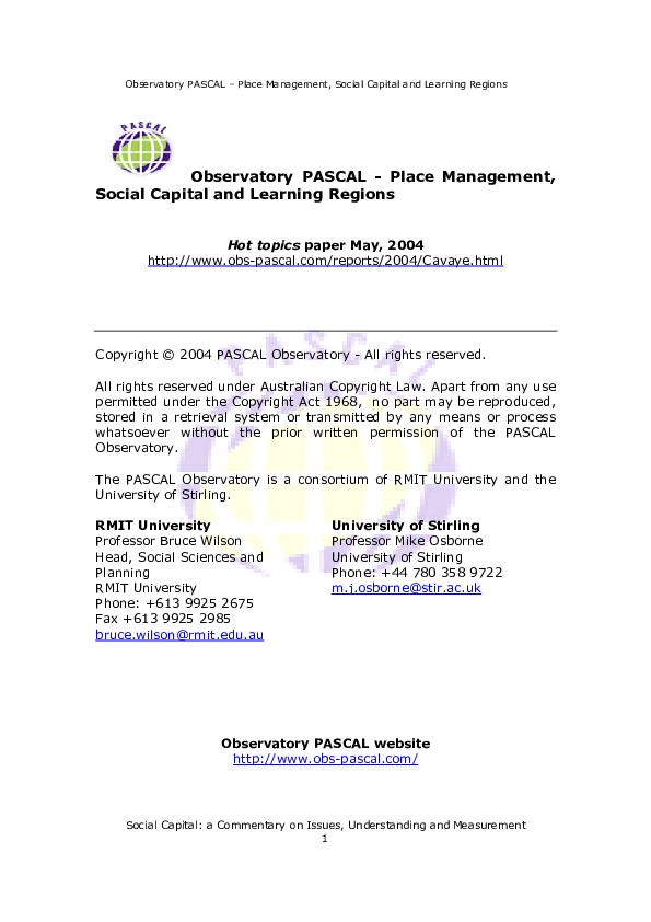 (PDF) Observatory PASCAL – Place Management, Social Capital and ...