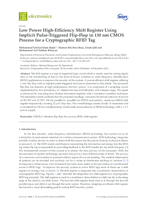 (PDF) Low Power High-Efficiency Shift Register Using Implicit Pulse-Triggered Flip-Flop in 130 ...