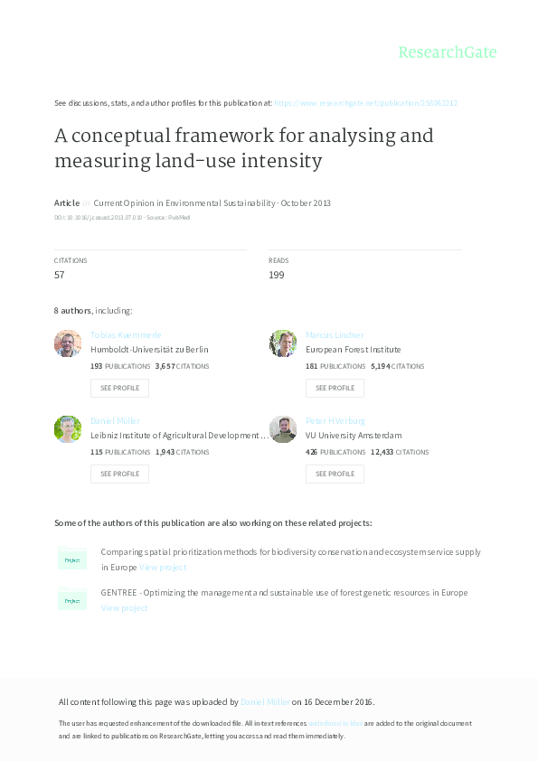 (PDF) A conceptual framework for analysing and measuring land-use intensity