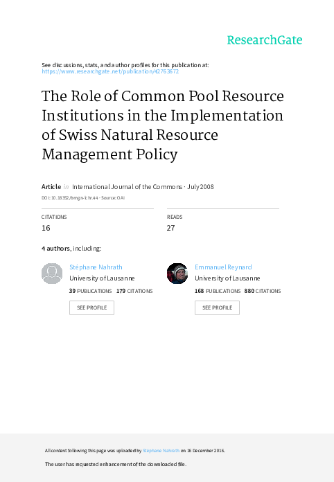 (PDF) The Role of Common Pool Resource Institutions in the ...
