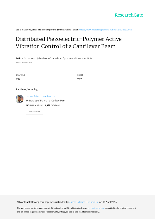 (PDF) Distributed piezoelectric-polymer active vibration control of a cantilever beam